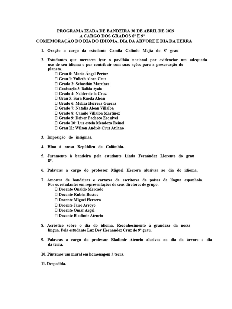 Programa Hasflag de Bandeira 30 de Abril de 2019 PDF | PDF