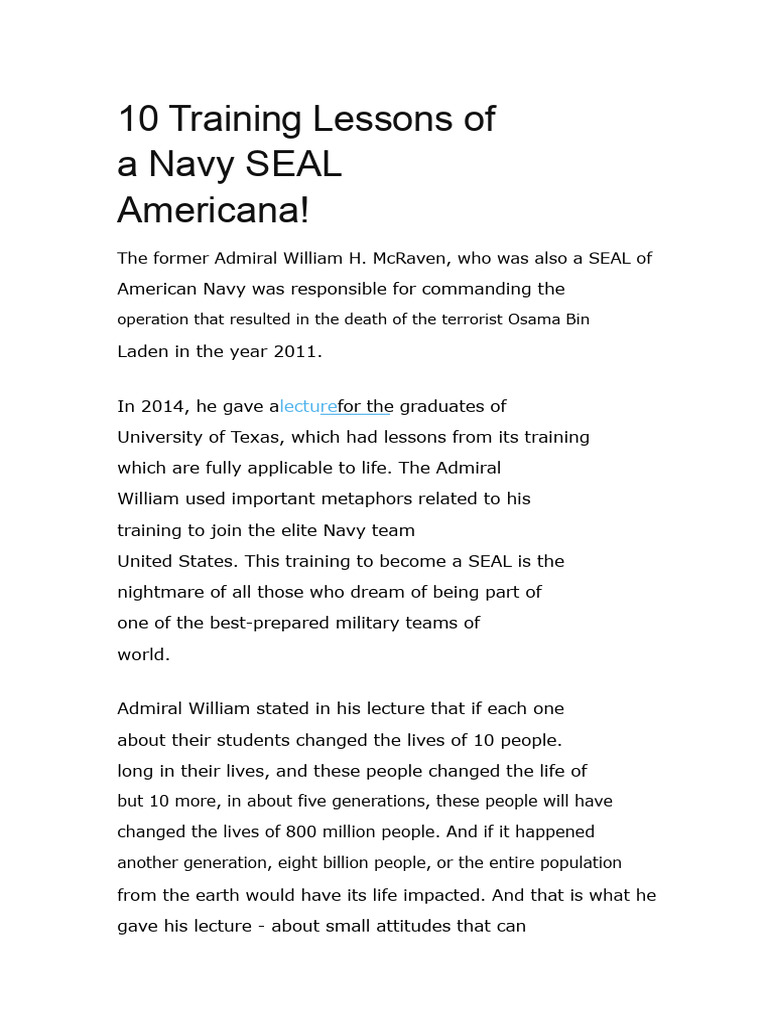 McRaven's 10 Life Lessons from SEAL Training | PDF | United States Navy ...