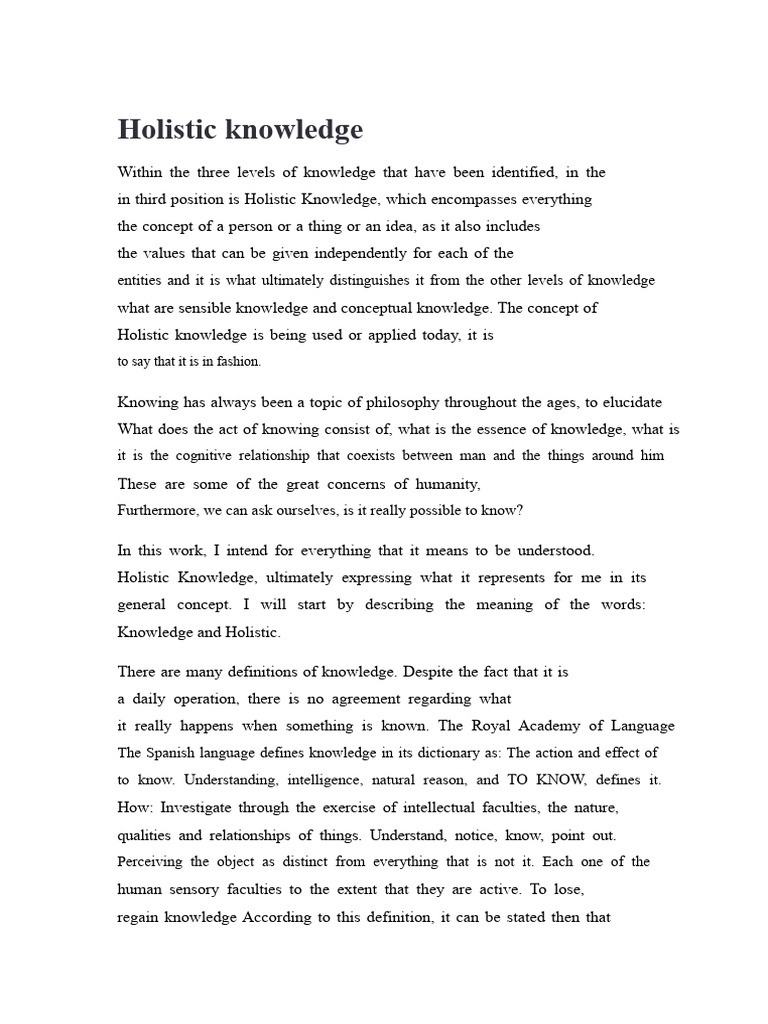 Holistic Knowledge | PDF | Knowledge | Reason