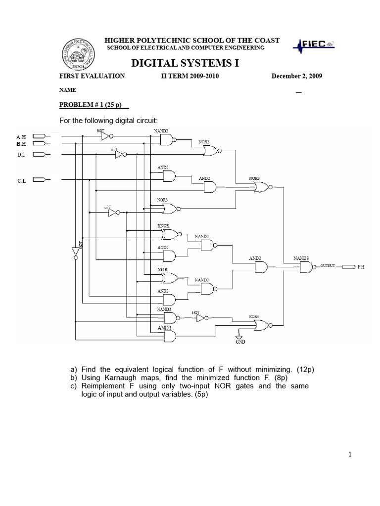 DIGITAL SYSTEMS 1 First Partial Exam XD | PDF | Function (Mathematics ...