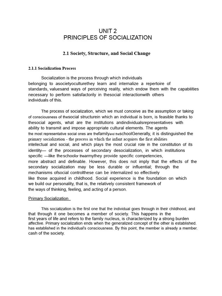 Unit 2 Social Dynamics | PDF | Socialization | Society