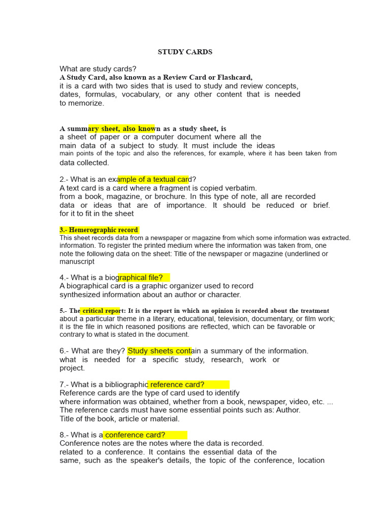 Study Cards | PDF | Data | Information