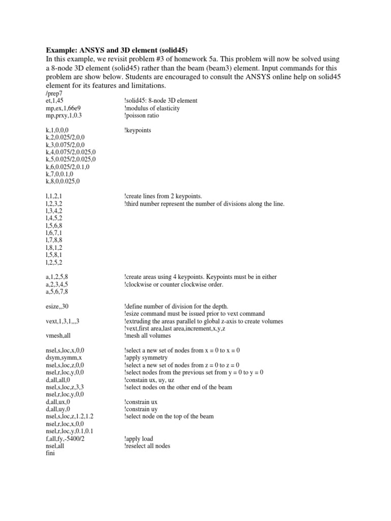 ANSYS Solid45 3D Element Analysis | PDF | Science & Mathematics