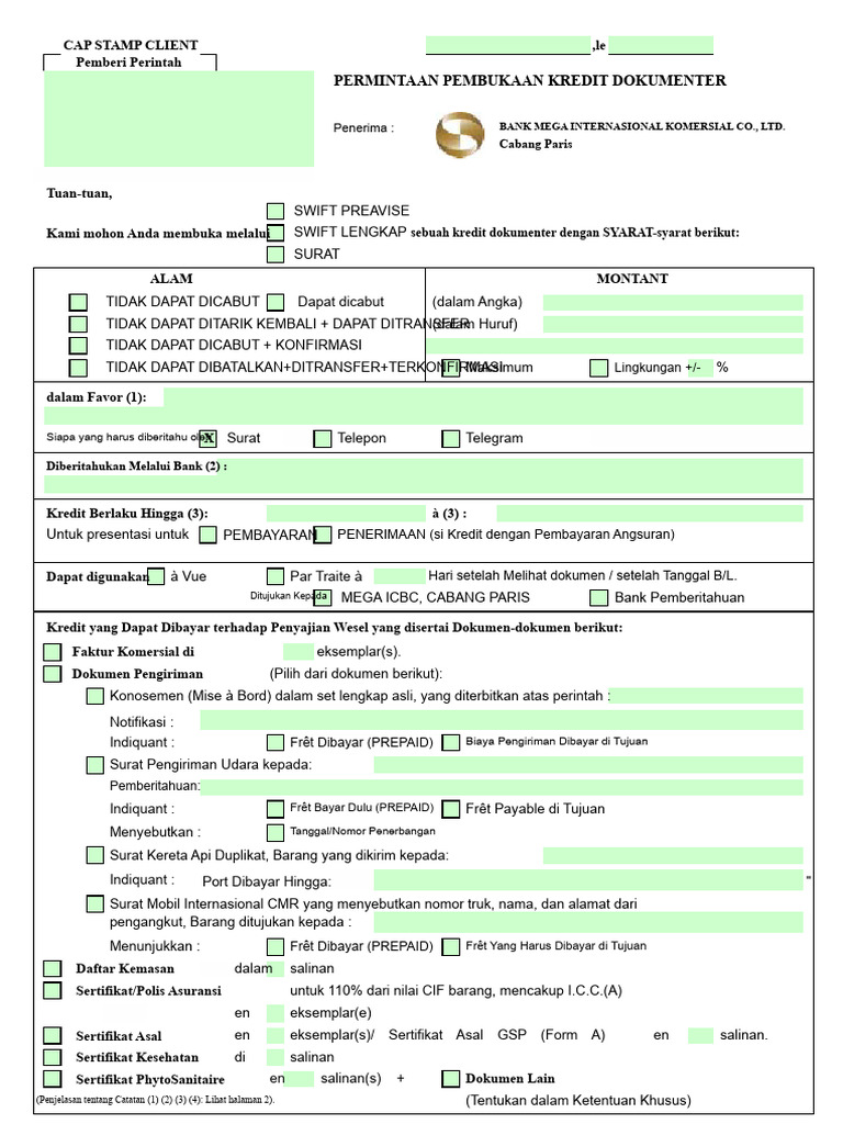 Formulir Permintaan Pembukaan Credoc | PDF
