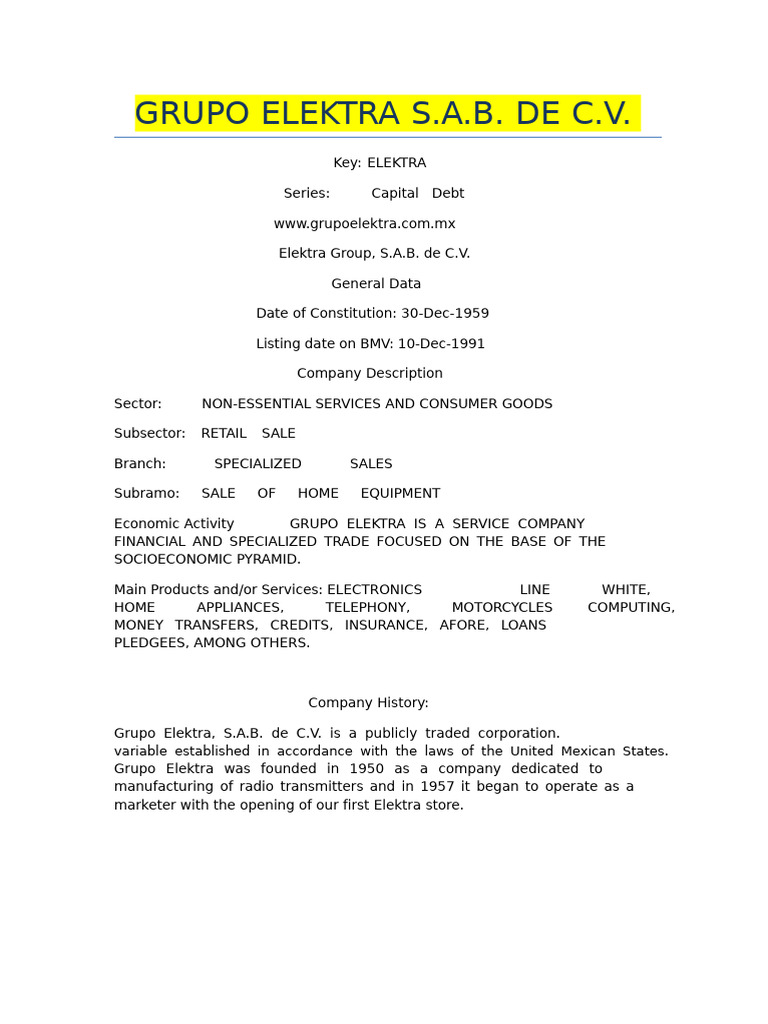 Elektra Group | PDF | Companies | Economies