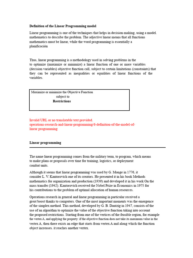 Definition of The Linear Programming Model | PDF | Linear Programming | Mathematical Optimization