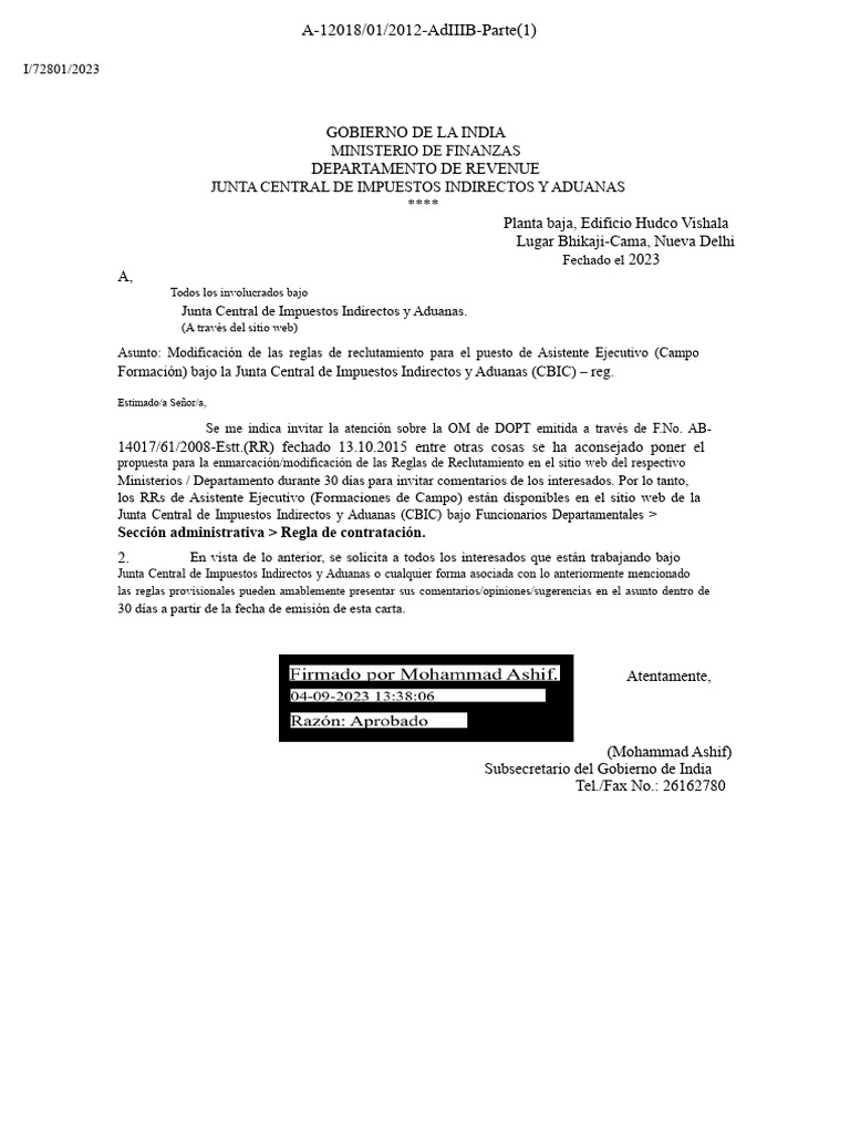 Enmienda Reglamento de Reclutamiento 11092023 | PDF | Gobierno