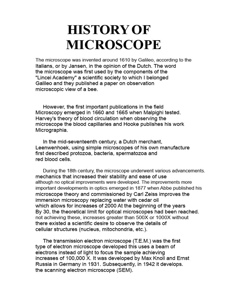 History of The Microscope | PDF | Microscope | Electron Microscope