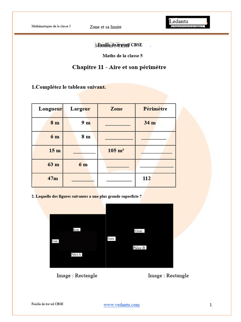 Mathématiques 5 : Aire et Périmètre | PDF | Zone