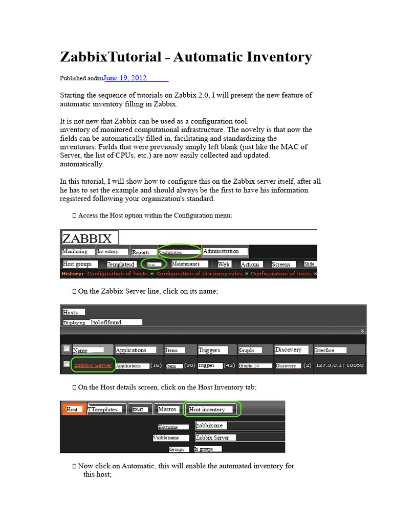 Zabbix Tutorial - Automatic Inventory | PDF | Central Processing Unit | Server (Computing)