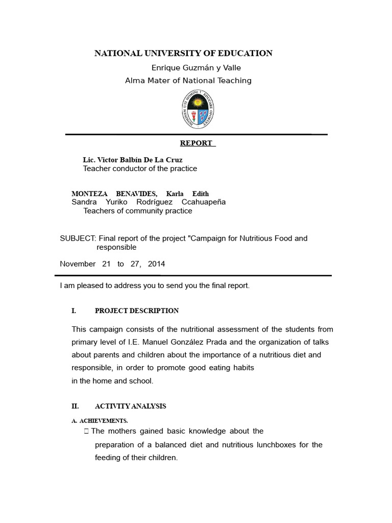 Nutrition Campaign Report 1 | PDF | Healthy Diet | Eating