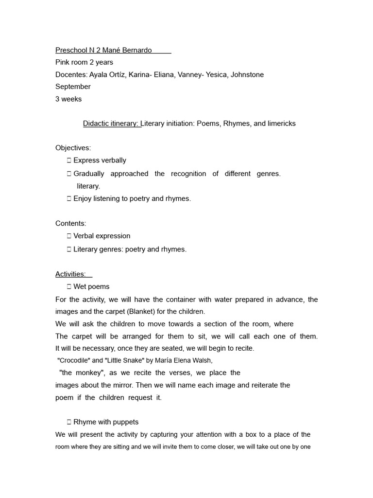 Didactic Itinerary Literary Initiation Poems and Rhymes | PDF | Poetry