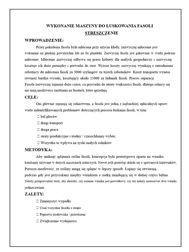 Maszyna Do Łuskania Fasoli | PDF
