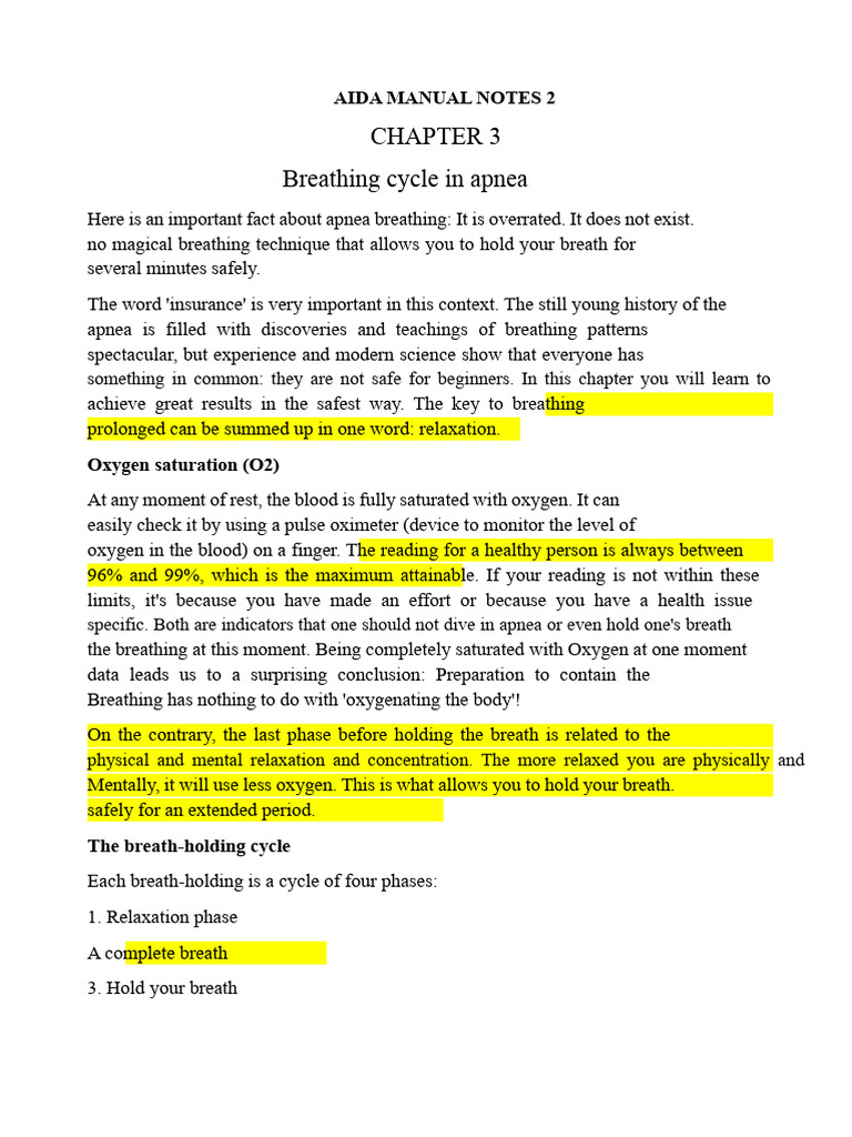 AIDA Manual Notes 2 - Spanish - Notes | PDF | Breathing | Apnea