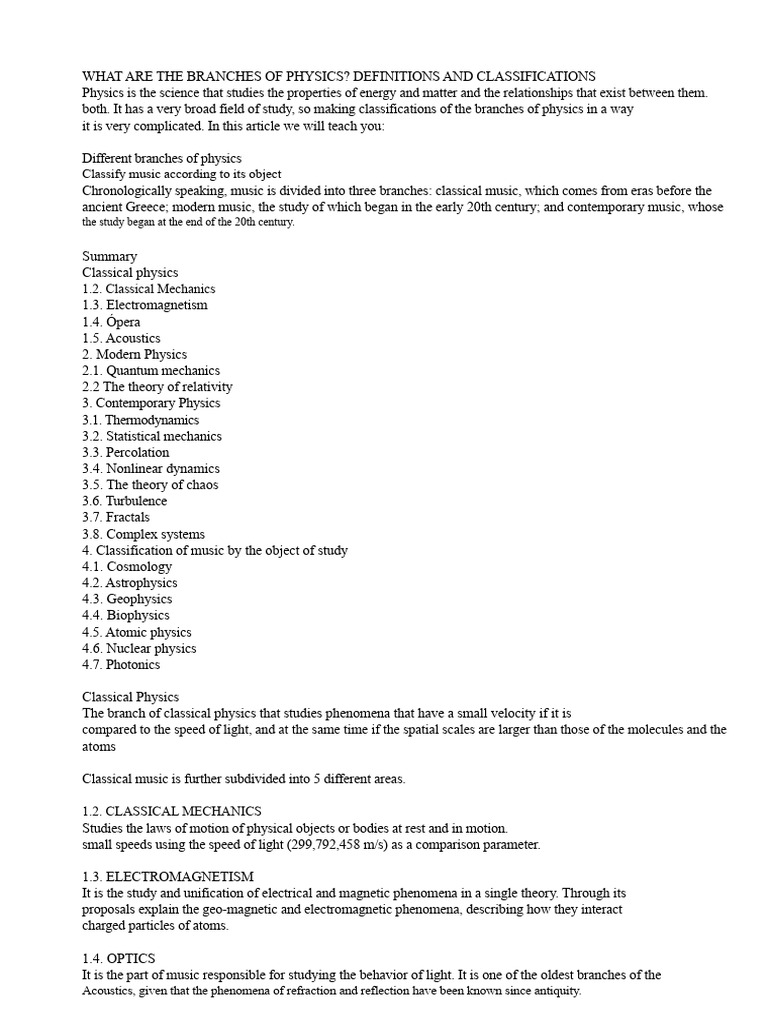 What Are The Branches of Physics? | PDF | Physics | Theory Of Relativity