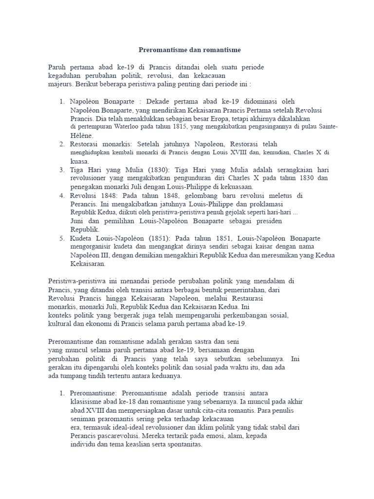 Penjelasan Preromantisme, Romantisme, Dan Realisme | PDF
