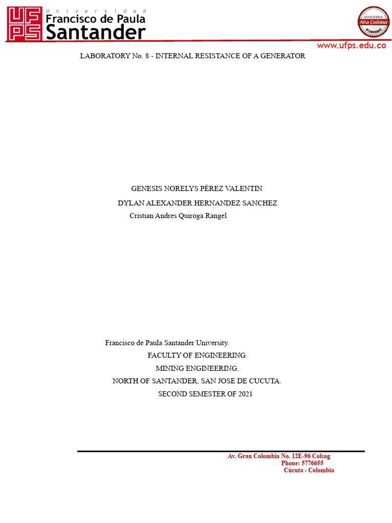 LABORATORY No. 8 - INTERNAL RESISTANCE OF A GENERATOR | PDF | Voltage ...