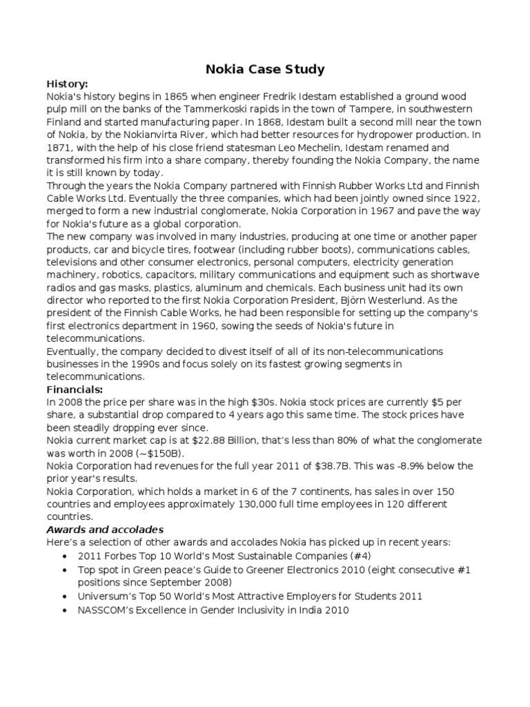 Nokia Case Study | PDF | Nokia | Finland
