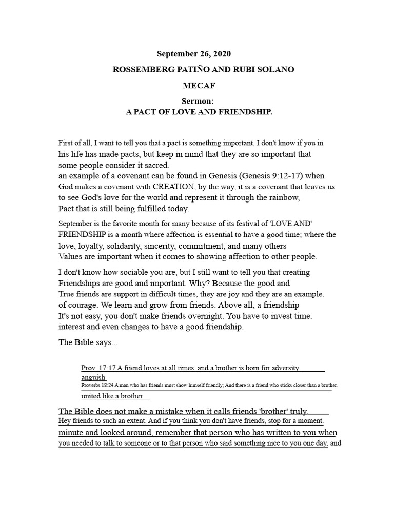 A Pact of Love and Friendship | PDF | God In Christianity | Forgiveness