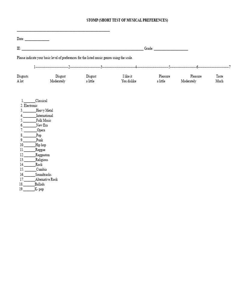 STOMP Test Musical Preferences Thesis | PDF