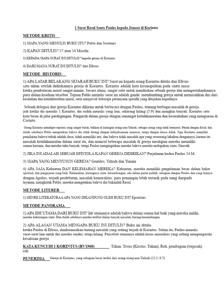 1 Dan 2 Surat Rasul Santo Paulus Kepada Jemaat Di Korintus | PDF