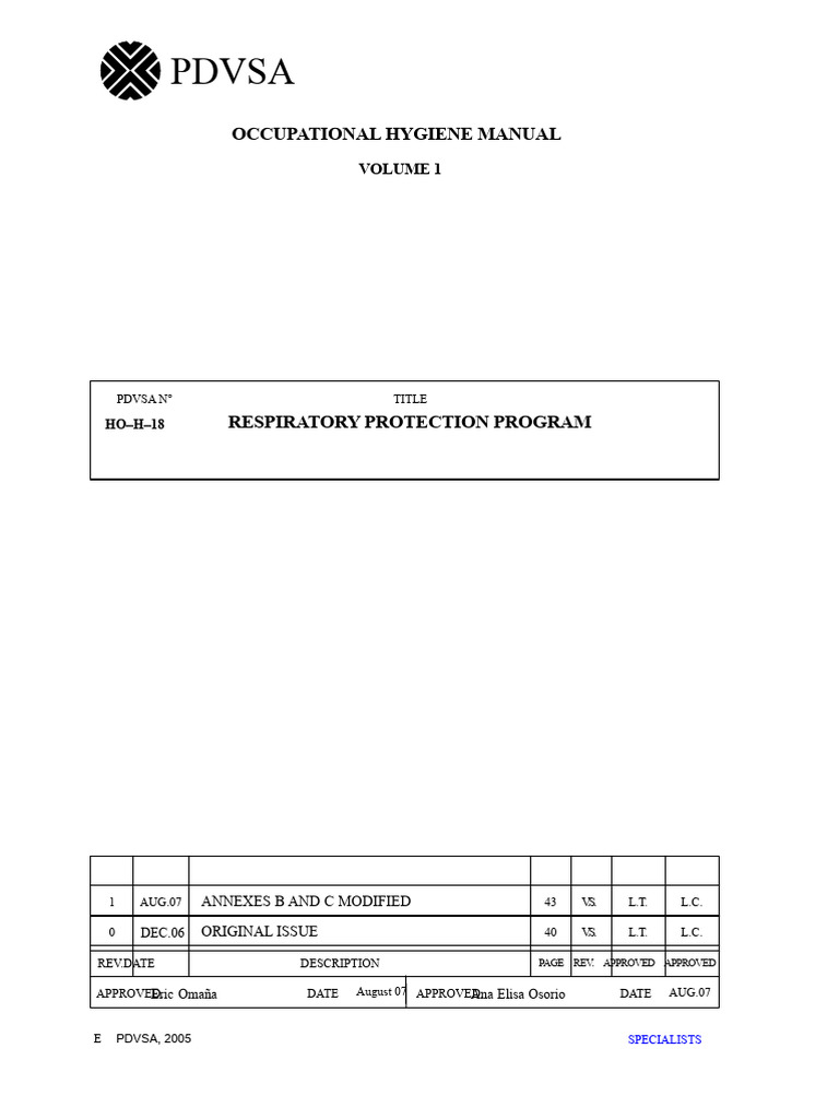 Ho-H-18 RESPIRATORY PROTECTION PROGRAM | PDF | Occupational Safety And Health | Occupational Hygiene