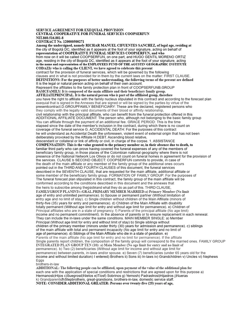 Funeral Services Provision Contract | PDF | Cemetery | Family