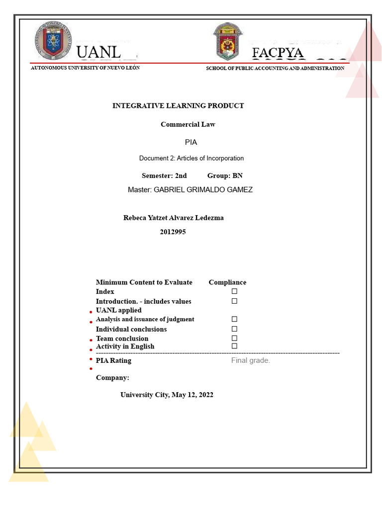 Pia Document 2 Articles of Incorporation | PDF | Board Of Directors ...