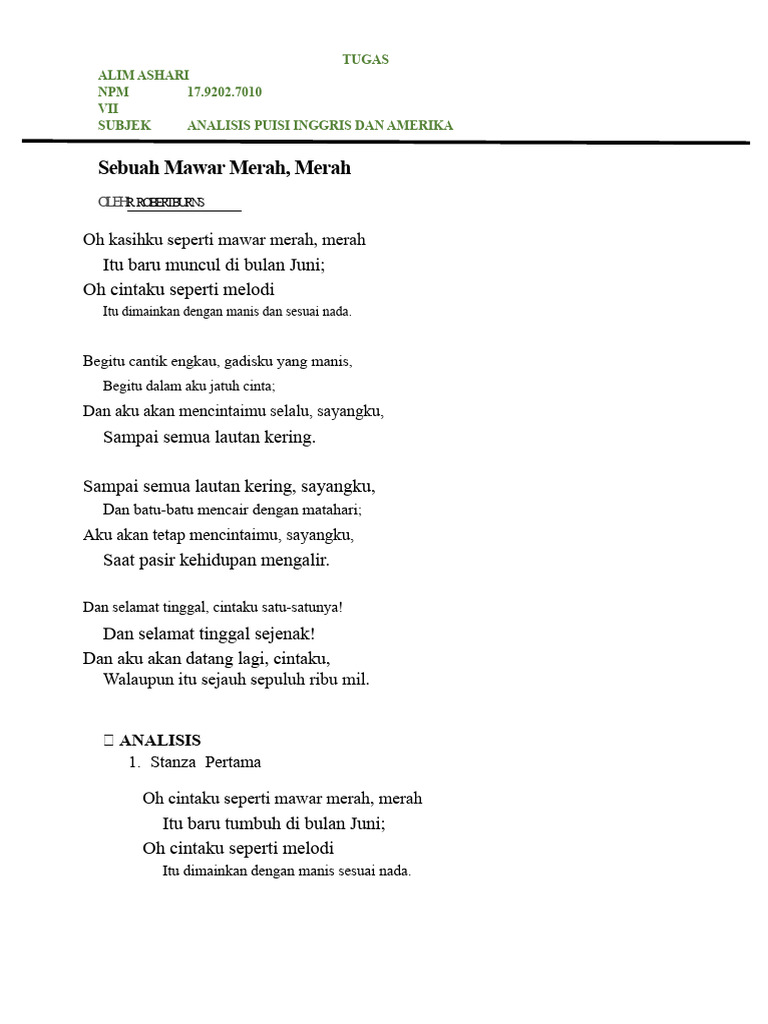 Analisis Red Red Rose | PDF