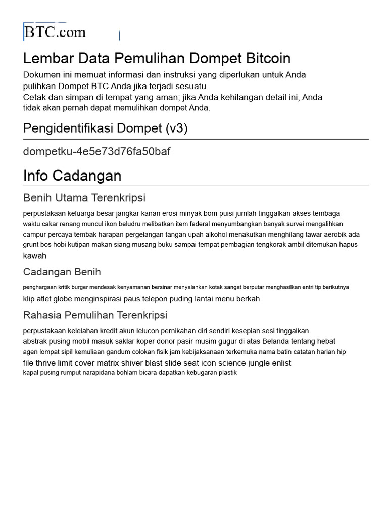 Bitcoin Wallet Pemulihan Cadangan Sheet - Mywallet-4e5e73d76fa50baf PDF ...