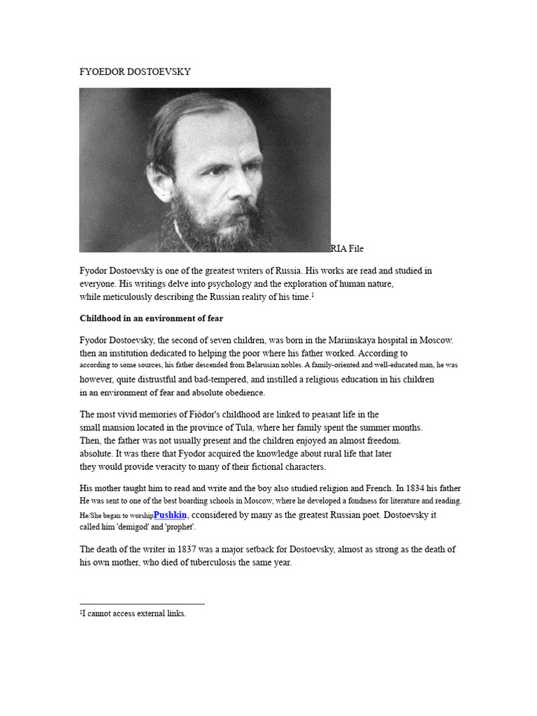 Fyodor Dostoevsky: Life and Legacy | PDF | Crime And Punishment