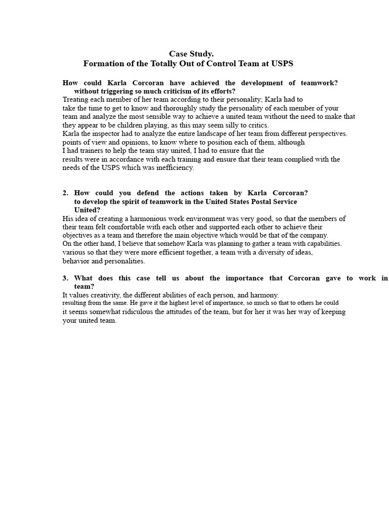 Formation of The Totally Out of Control Team at USPS | PDF