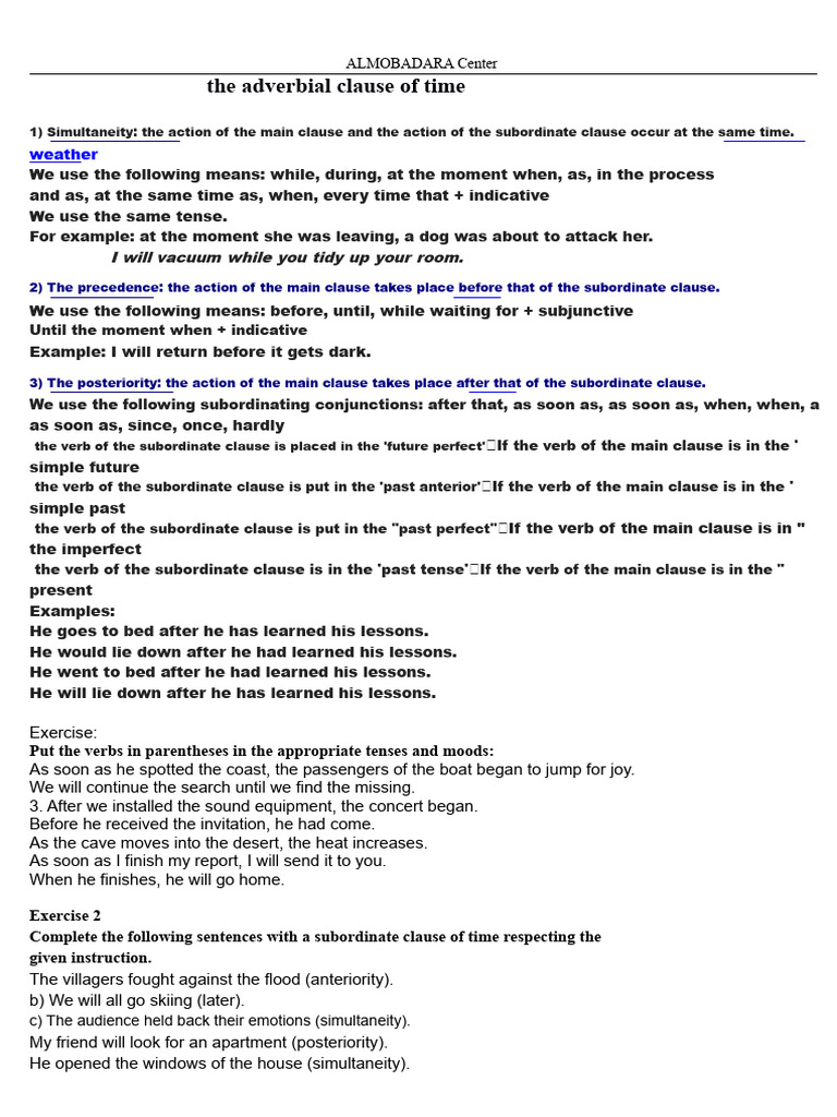 The Adverbial Clause of Time | PDF | Grammatical Tense | Verb