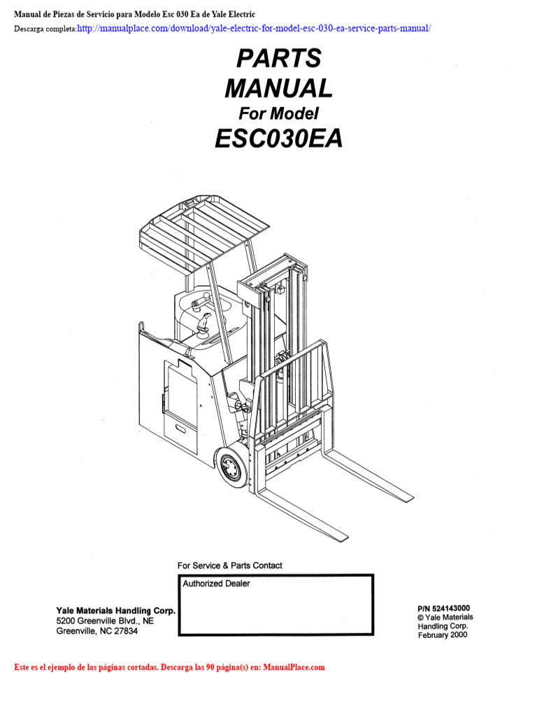 Yale Eléctrico para El Manual de Piezas de Servicio Del Modelo Esc 030 ...