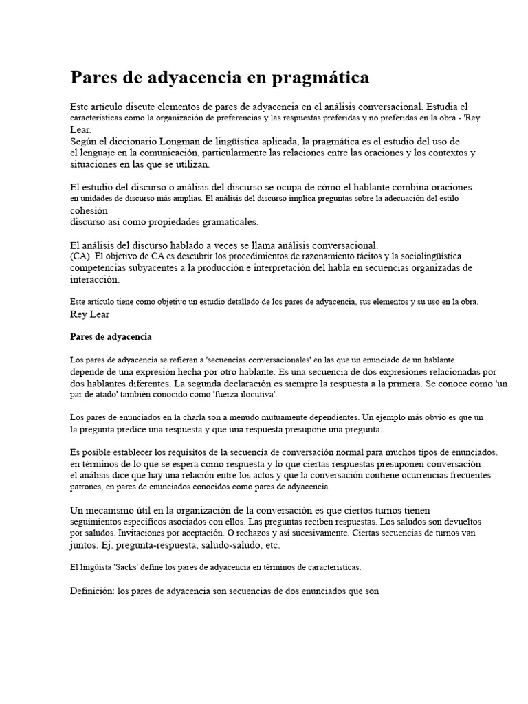 Pares de Adyacencia en La Pragmática | PDF | Comunicación humana ...