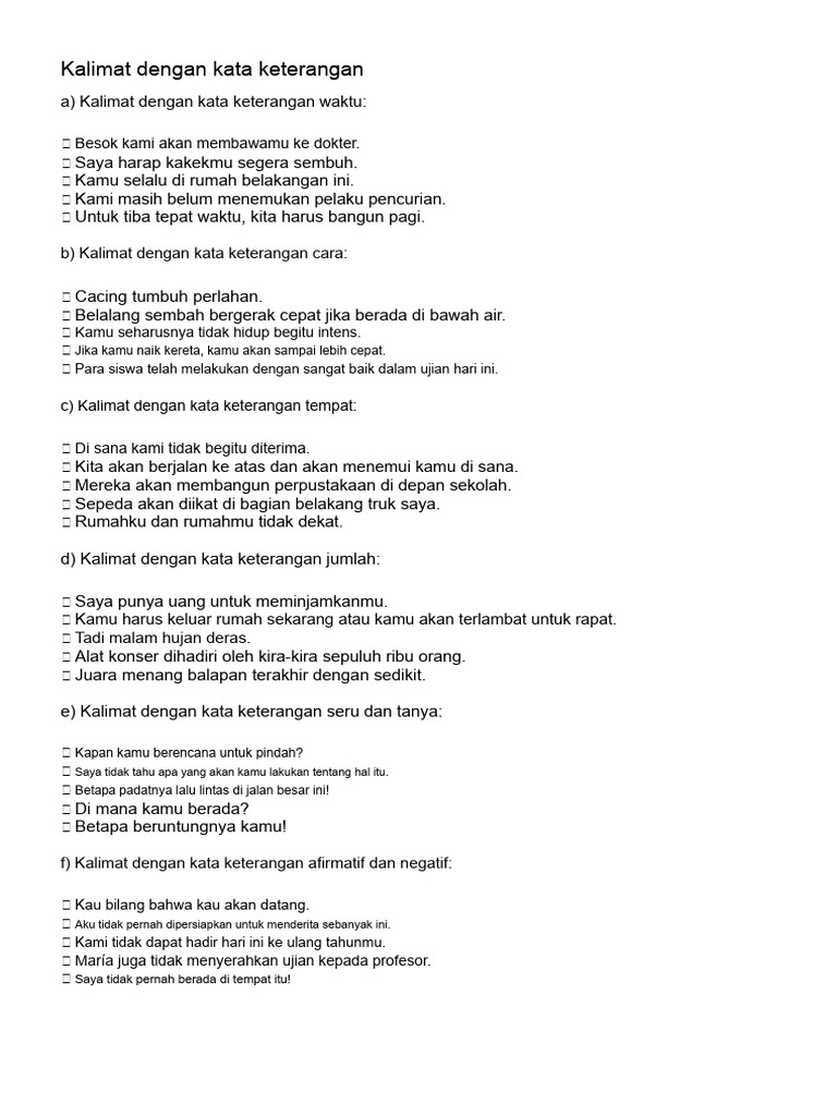 Kalimat Dengan Kata Keterangan | PDF