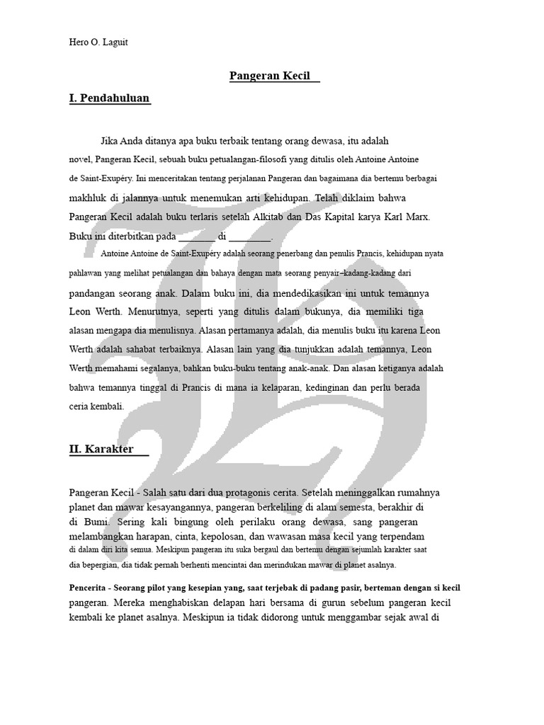 Pangeran Kecil: Petualangan dan Filosofi | PDF