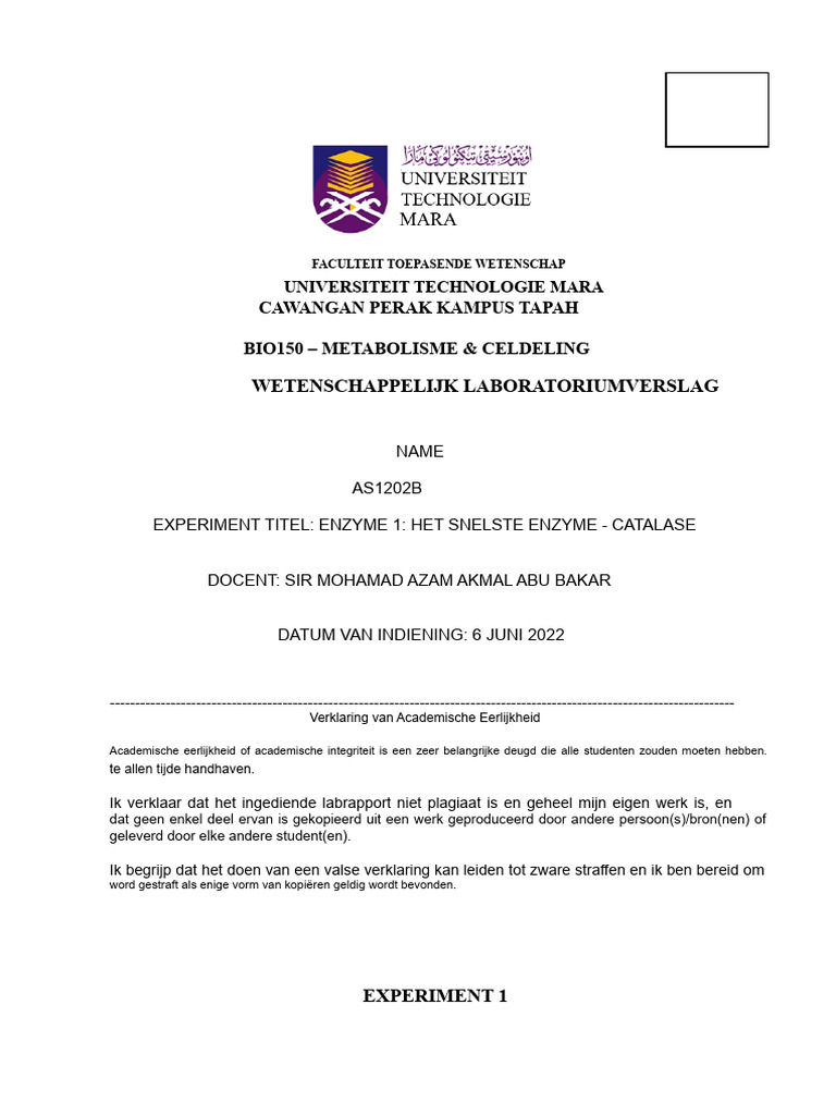 Laboratorium Rapport Bio150 | PDF