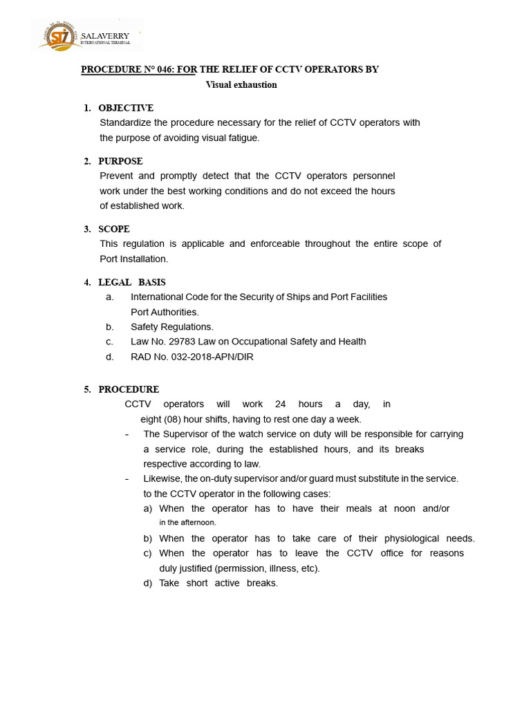 Procedure 046 For The Relief of CCTV Operators Due To Visual Fatigue ...