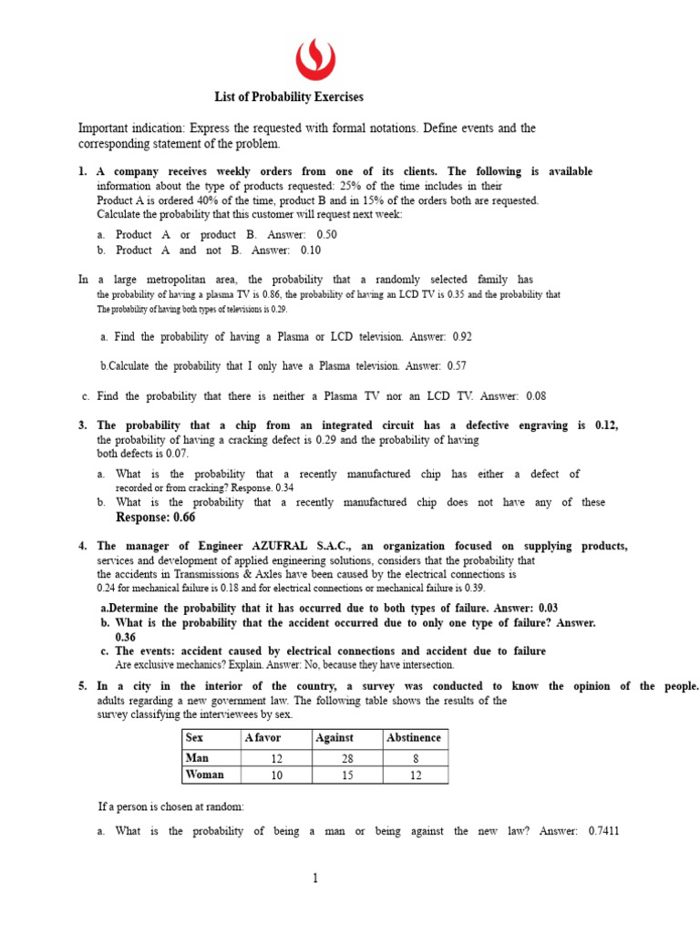 Probability Exercises and Solutions | PDF | Probability | Integrated ...