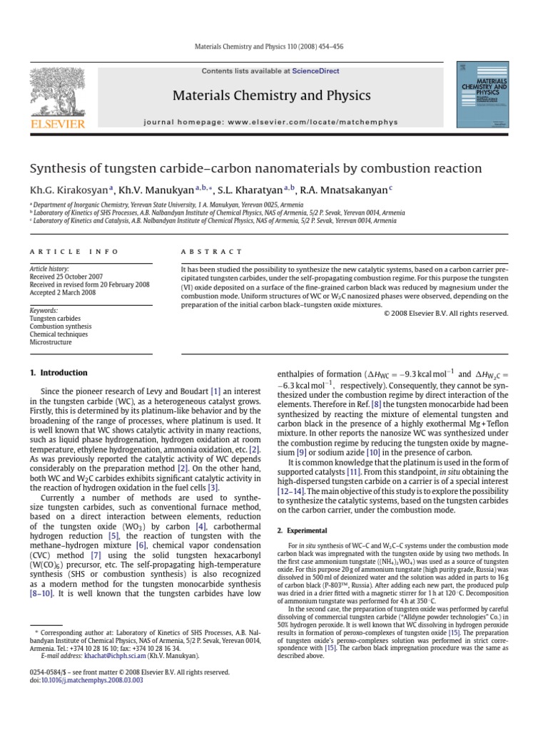 Synthesis of Tungsten Carbide-Carbon Nanomaterials by Combustion ...