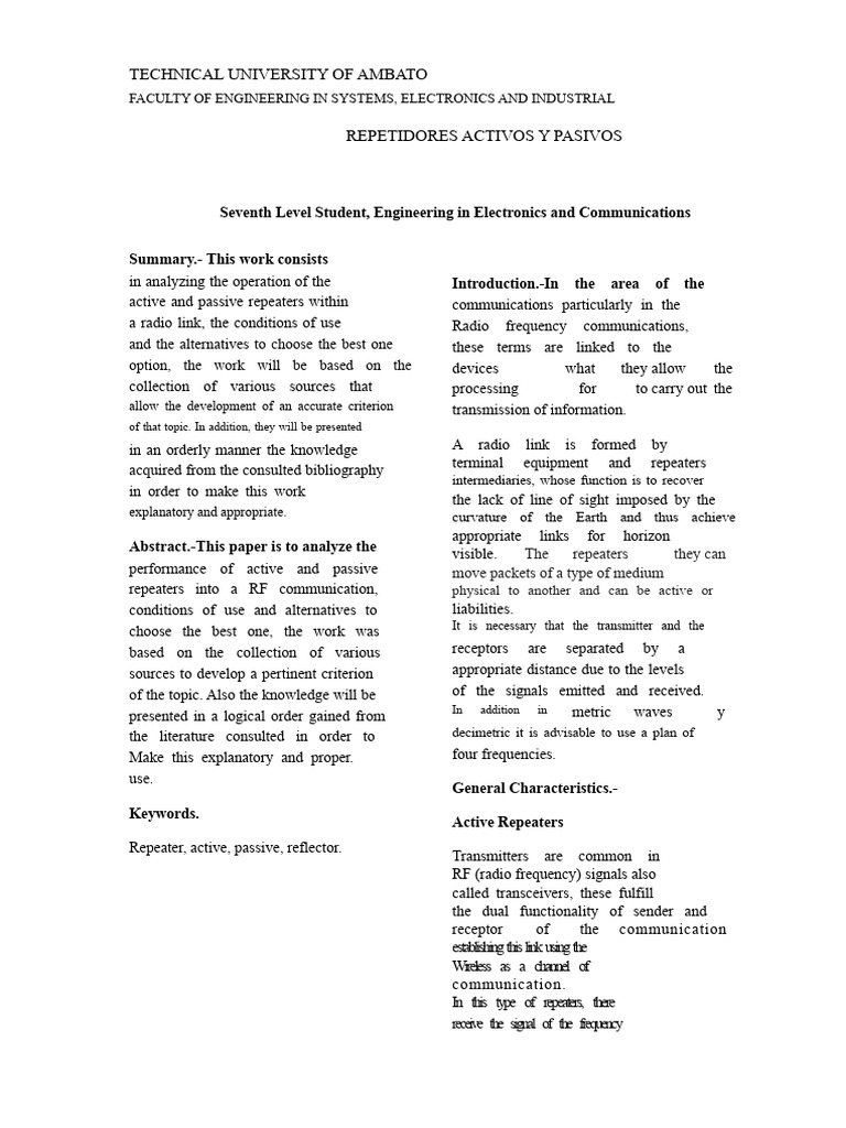 Active vs Passive Repeaters in RF Communication | PDF | Radio | Amplifier