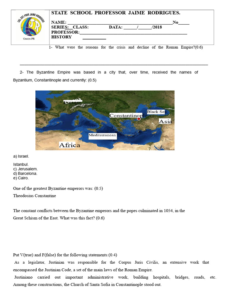 7th Year Exam Jaime | PDF | Byzantine Empire | Constantinople