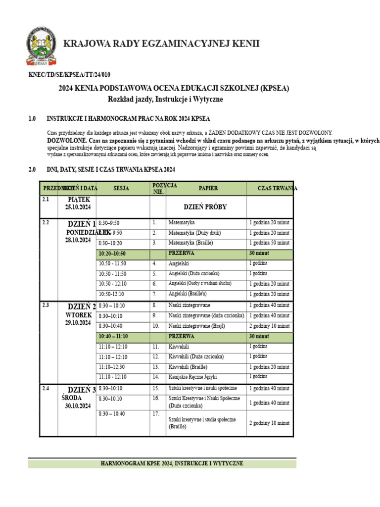2024 Kpsea Harmonogram | PDF