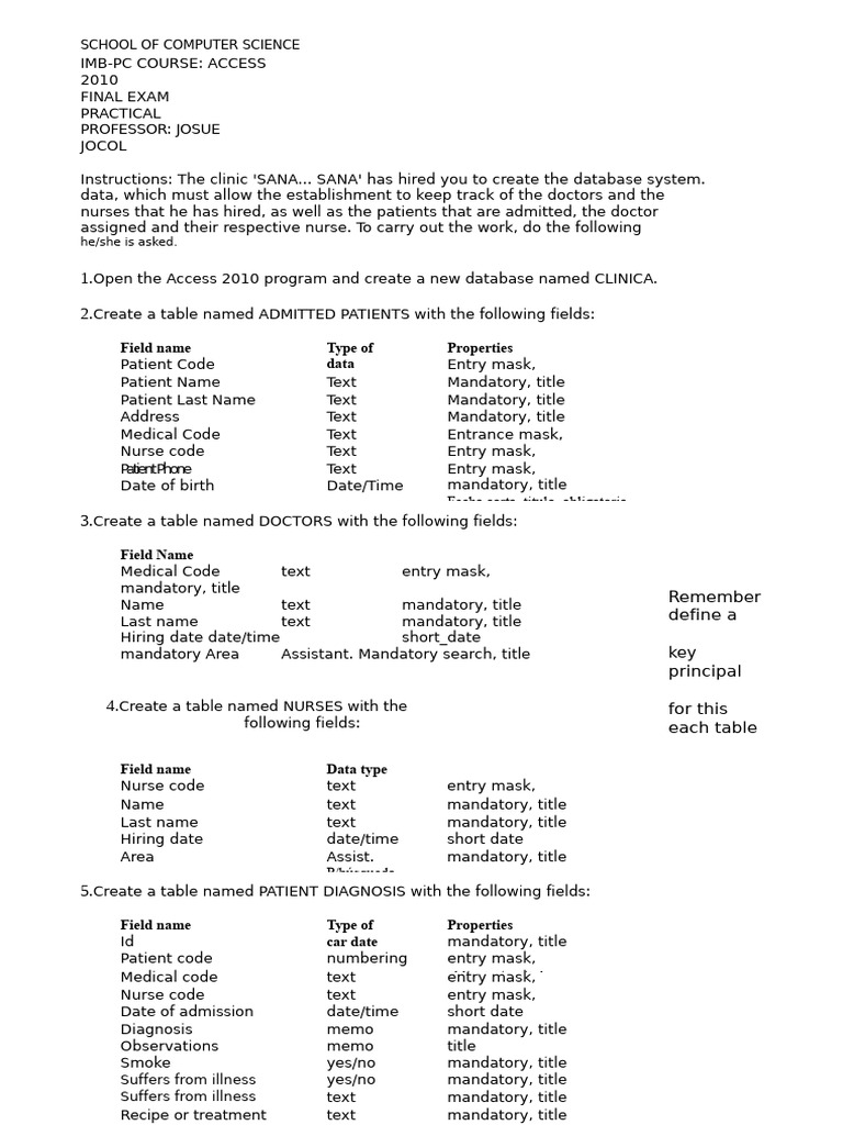 Access Practical Exam | PDF | Databases | Nursing