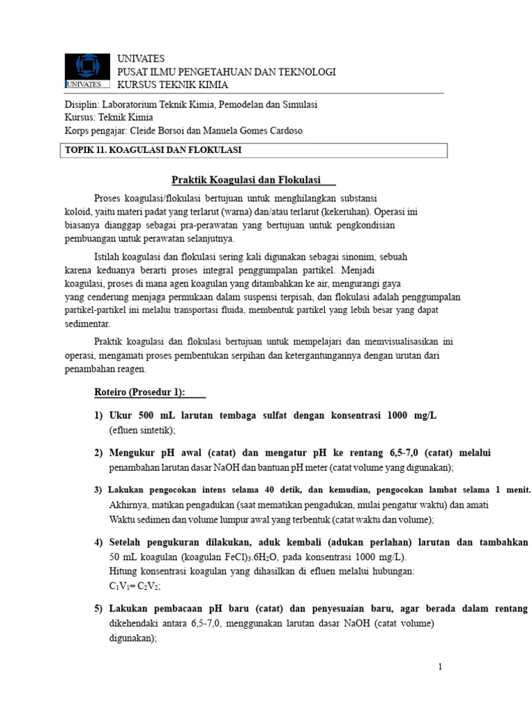 Praktik Koagulasi dan Flokulasi Teknik Kimia | PDF