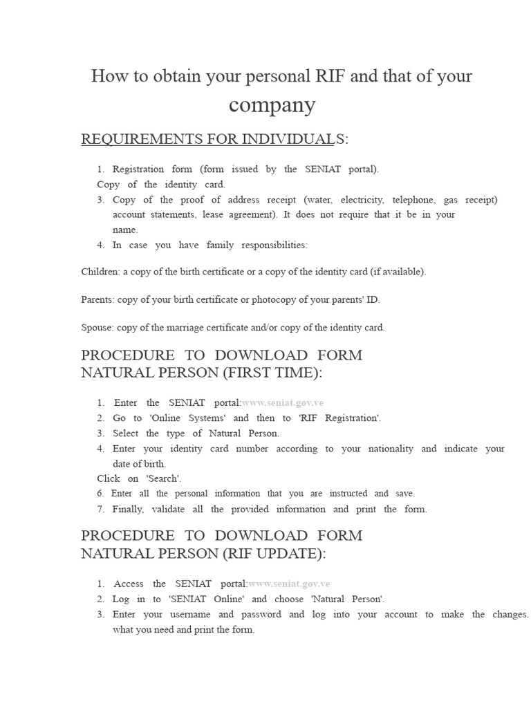 How To Obtain Your Personal RIF and That of Your Company | PDF ...