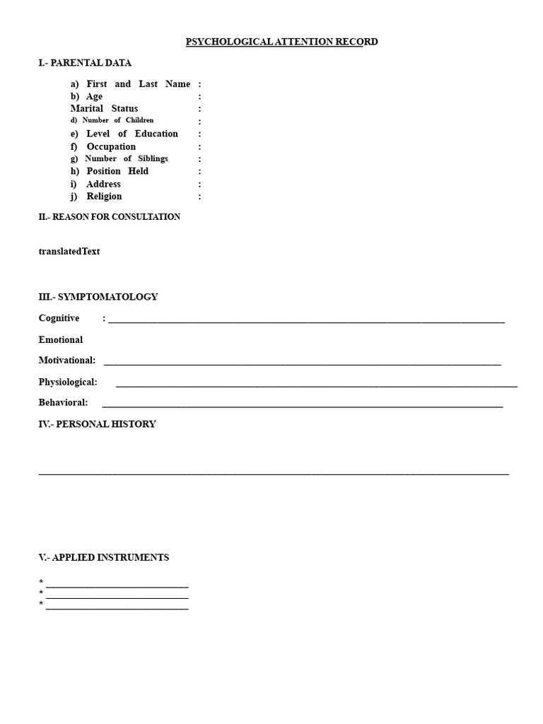Psychological Attention Record Template | PDF