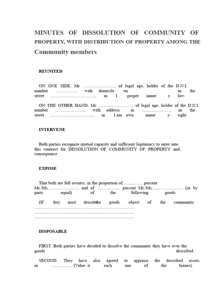 Minutes of Dissolution of Community of Property 1 | PDF | Property | Deed