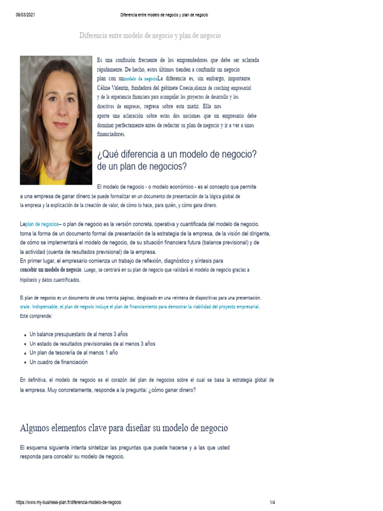 Diferencia Entre Modelo de Negocio y Plan de Negocio | PDF | Plan de ...